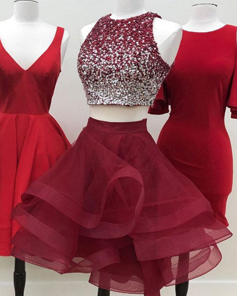 Crop Top Ombre Beaded Puffy Homecoming Prom Dress Short Skirt Cocktail ...