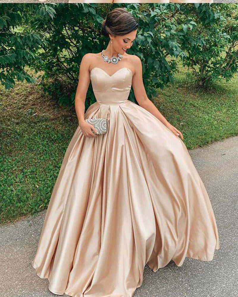 Shiny Satin Sweetheart Long Prom Dress PL2227 – Siaoryne