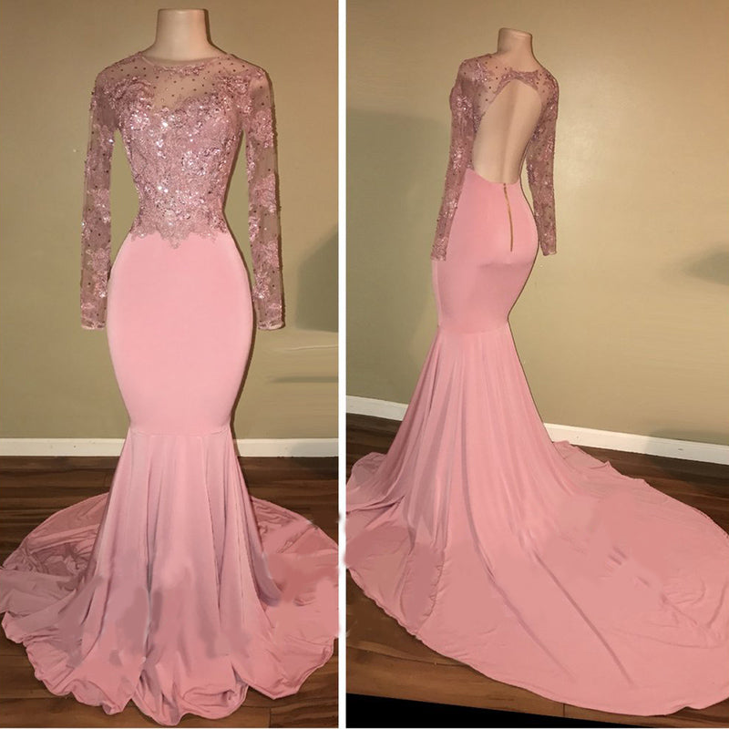 Pink African Women Long Prom Dress Lace Sequins Formal Party Dresses r ...