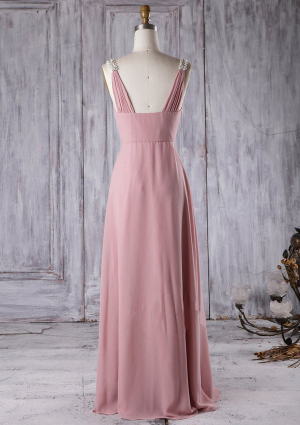 Elegant Pleated Chiffon Dust Pink /beige Wedding Party Dress Women Bri ...